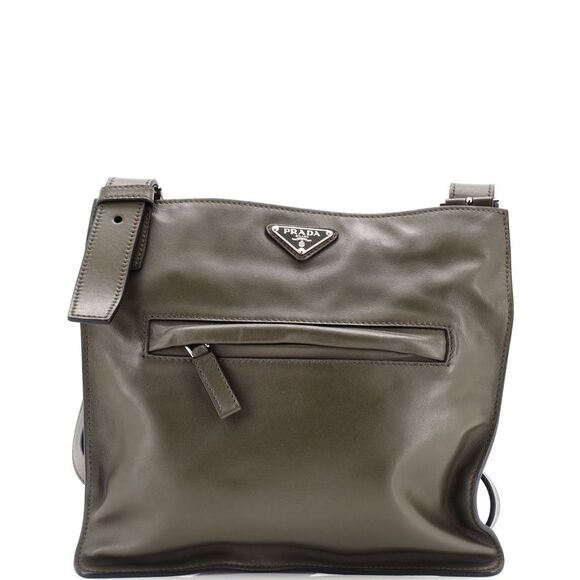 Prada | Bags | Prada Front Pocket Zip Messenger Bag Soft Calfskin ...